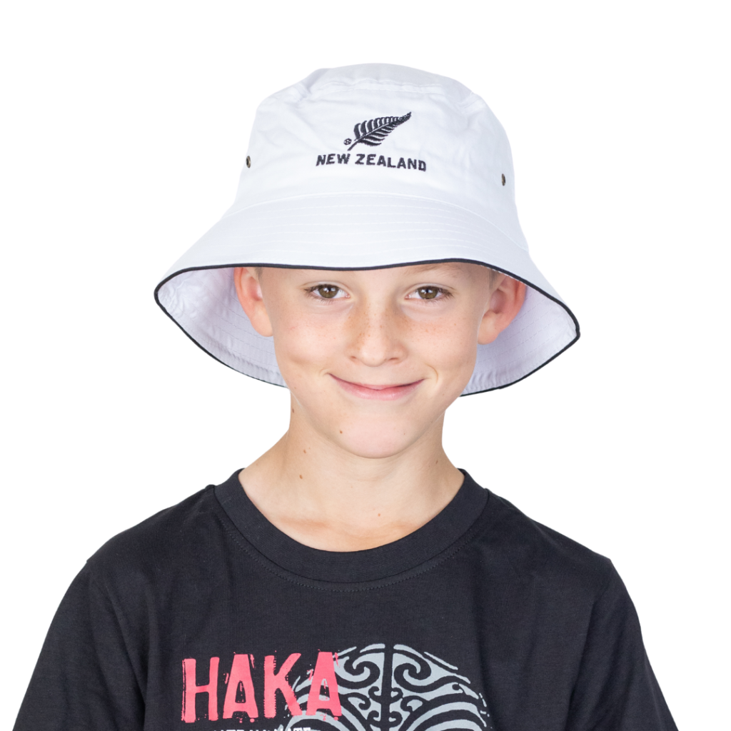 Adult and Kids Black Bucket hat with New Zealand silver fern logo 100% ...